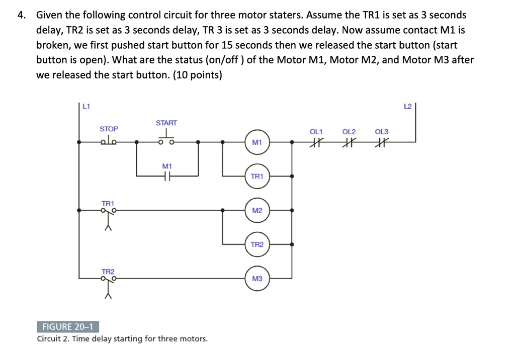 SOLVED: Given the following control circuit for three motor starters ...