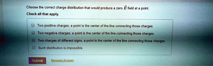 SOLVED: Choose the correct charge distribution that would produce zero ...