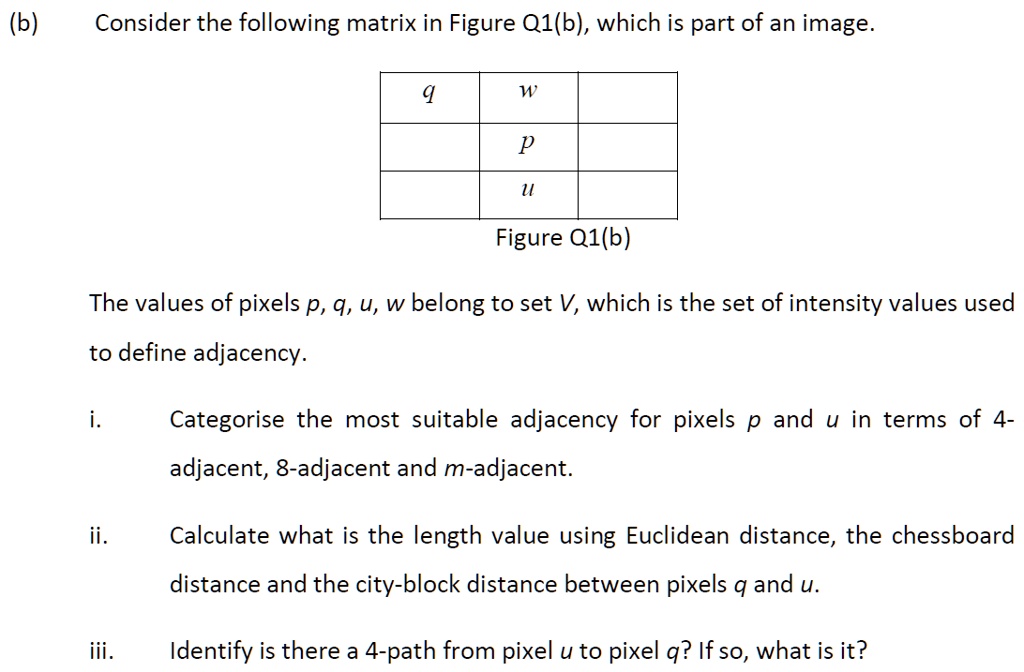(b) Consider the following matrix in Figure Q1(b), which is part of an image. q w p u Figure Q1 ...