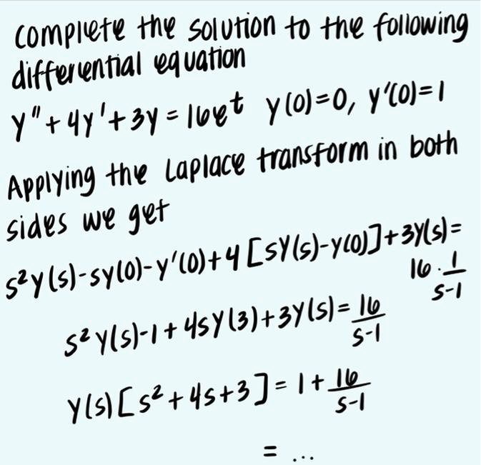 SOLVED: Compute the solution to the following differential equation: Y(0) = 0, Y'(0) = Y” + 4Y ...