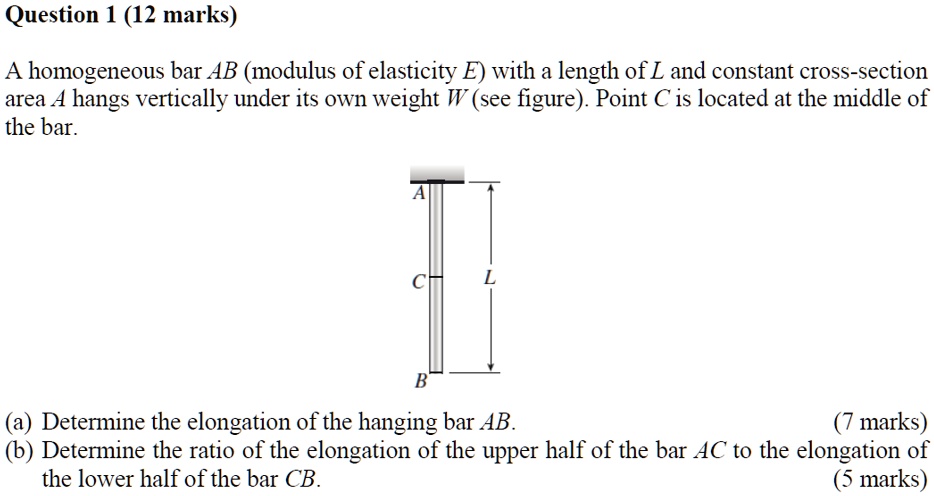 SOLVED: Question 1 (12 marks) A homogeneous bar AB (modulus of ...