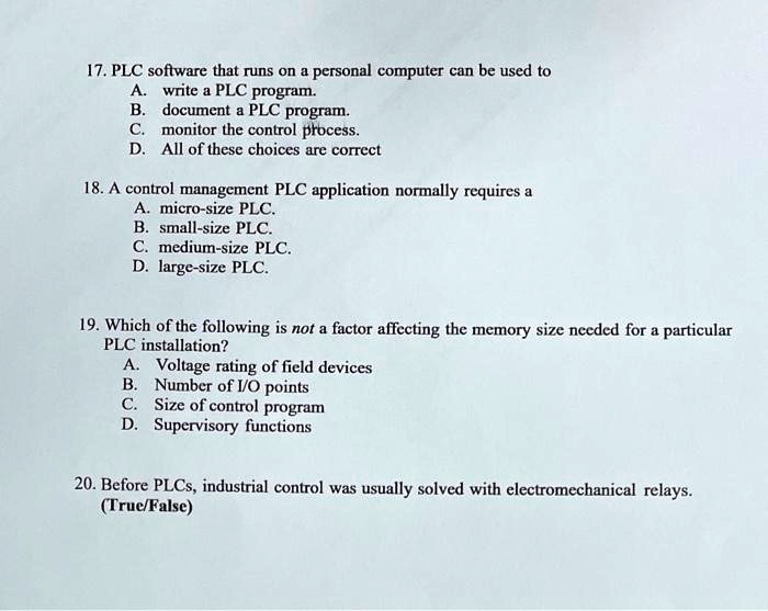 17. PLC software that runs on a personal computer can be used to A ...