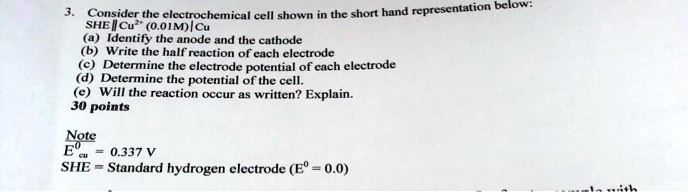SOLVED: Consider the electrochemical cell shown in the shorthand representation below: SHE | I ...