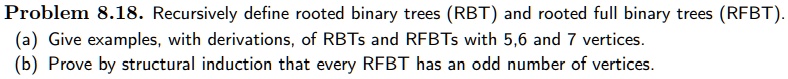 Problem 8.18: Recursively define rooted binary trees (RBT) and rooted full binary trees (RFBT ...