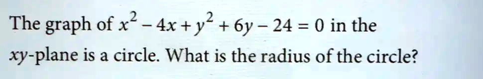 Solved The Graph Of X2 4x Y2 6y 24 0 In The Xy Plane Is A Circle