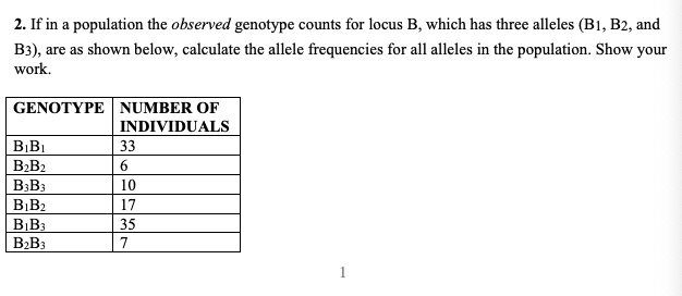 SOLVED: 2. If in population the observed genotype counts for locus B ...