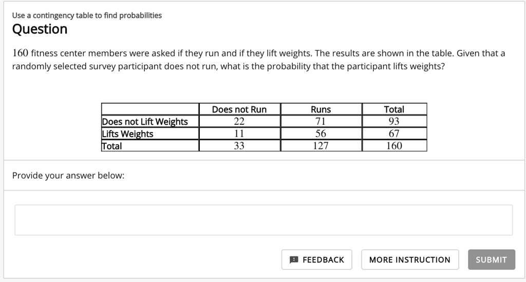 use contingency table to find probabilities question 160 fitness center ...
