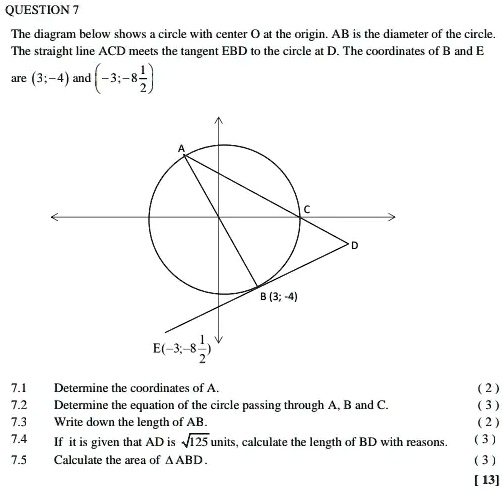 SOLVED: The diagram below shows a circle with center O, the origin. AB is the diameter of the ...