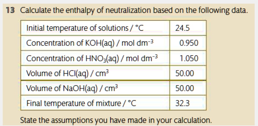 please solve the following thank you 13 calculate the enthalpy of neutralization based on the ...