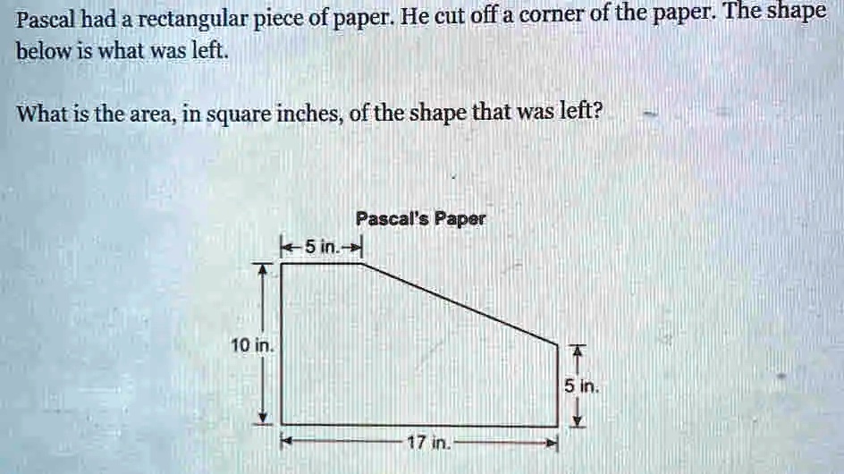 SOLVED: Pascal had a rectangular piece of paper. He cut off a corner of ...