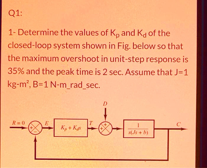 Q1: 1- Determine the values of Kp and Kd of the closed-loop system shown in Fig. below so that ...
