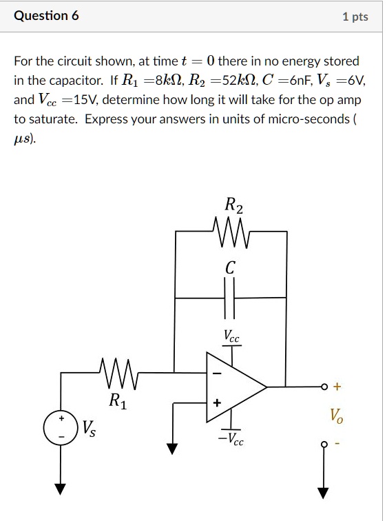 Question 6 1 pts For the circuit shown, at time t = 0 there in no ...