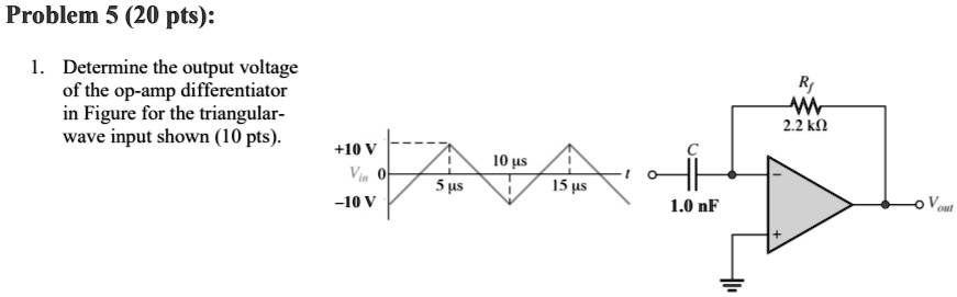 Problem 5 (20 pts): 1. Determine the output voltage of the op-amp differentiator in Figure for ...
