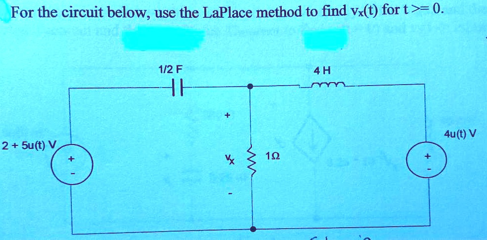 SOLVED: Draw out s-domain circuit and use inverse Laplace to find vx(t) for t>=0. For the ...