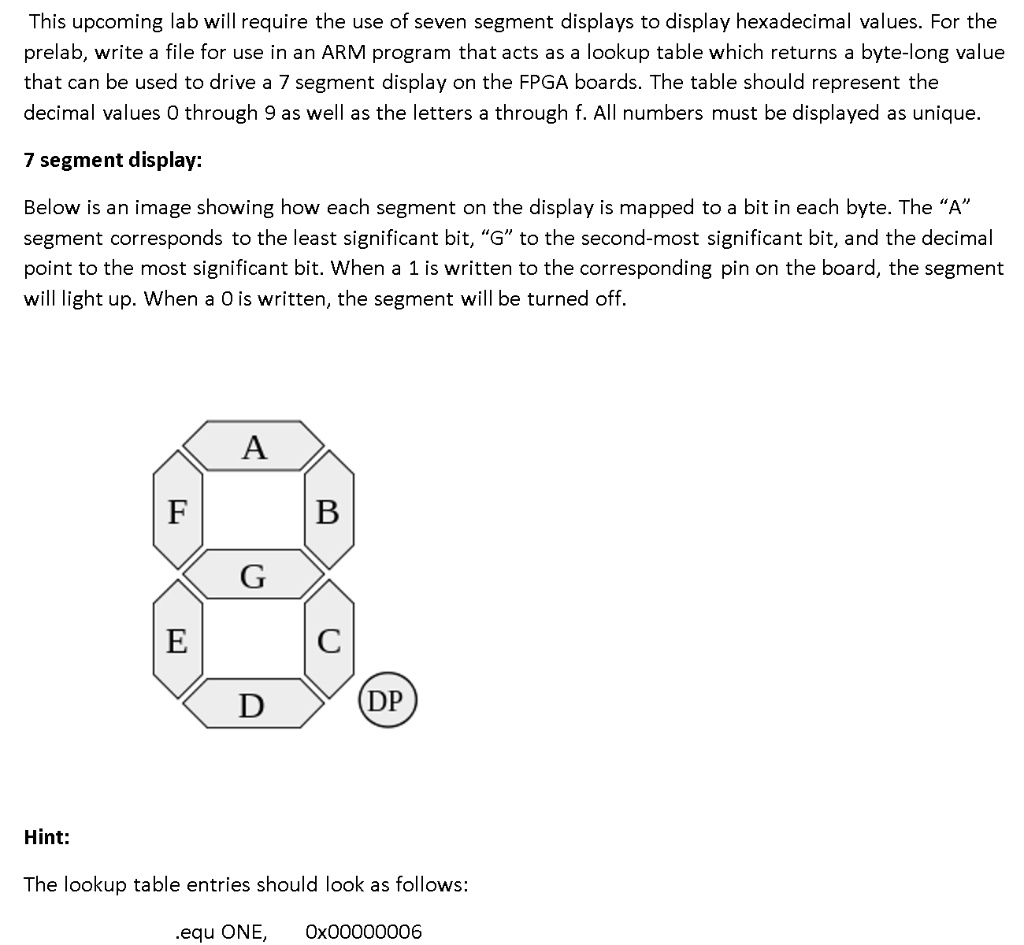 Solved This Upcoming Lab Will Require The Use Of Seven Segment Displays To Display Hexadecimal