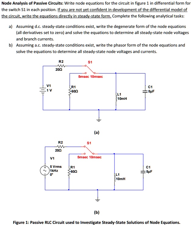 SOLVED: Node Analysis of Passive Circuits: Write node equations for the circuit in Figure 1 in ...