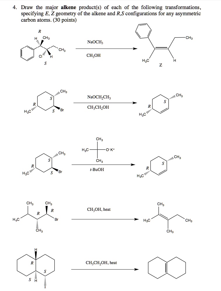 draw the major alkene products of each of the following transformations ...