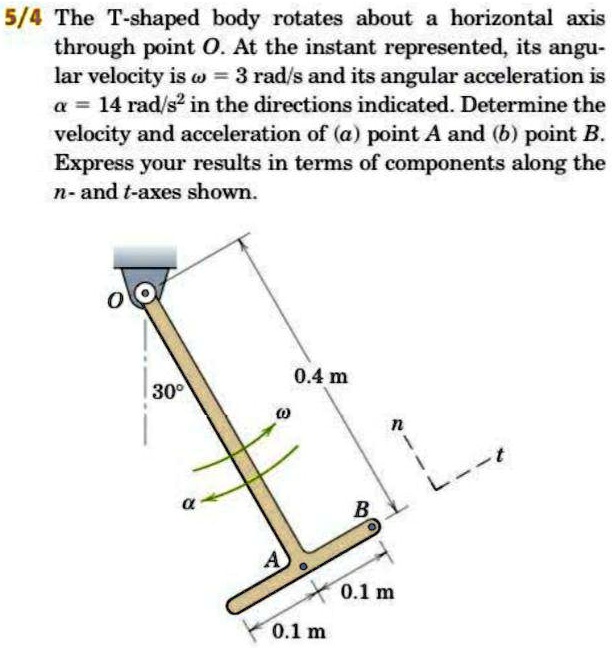 SOLVED: 5/4 The T-shaped body rotates about a horizontal axis through ...