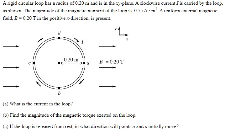 SOLVED: A rigid circular loop has a radius of 0.20 m and is in the xy-plane. A clockwise current ...