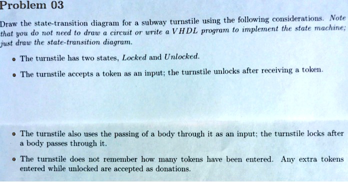 Solved Problem 03 Draw The State Transition Diagram For A Subway Turnstile Using The Following