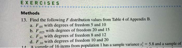 SOLVED: EXE R C | 5 E 5 Methods 13. Find the following F distribution ...