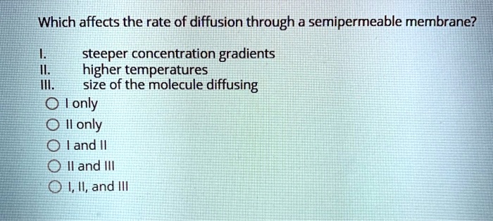 Which affects the rate of diffusion through a semipermeable membrane? I ...