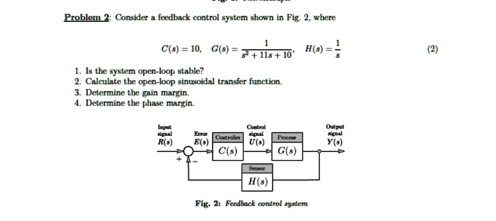 SOLVED: Problem 2: Consider a feedback control system shown in Fig: 2, where C(s) = 10, C(s)H(s ...