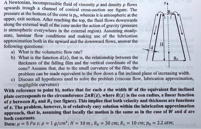 how to solve this problem a newtonian incompressible fluid of viscosity and density p flows ...