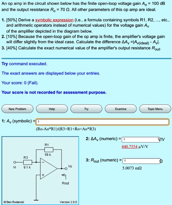 SOLVED: An op amp in the circuit shown below has the finite open-loop voltage gain Ao = 100 dB ...