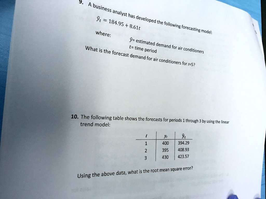 SOLVED: business analyst ' Yt has developed = 184.95- the 8.61t following = forecasting = where ...
