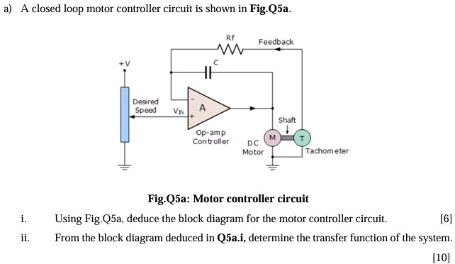 a) A closed loop motor controller circuit is shown in Fig.Q5a. +V C ...