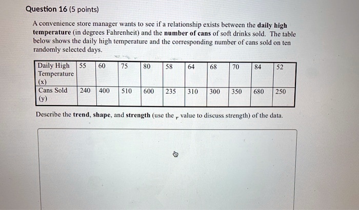 SOLVED: Question 16 (5 points) convenience store manager wants t0 sce ... SOLVED: Question 16 (5 points) convenience store manager wants t0 sce ...