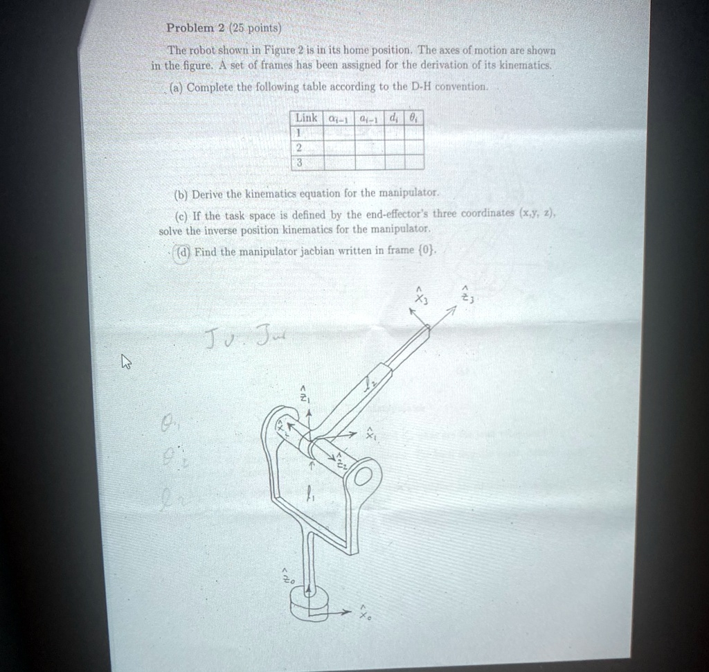 Problem 2 (25 points) The robot shown in Figure 2 is in its home position. The axes of motion ...