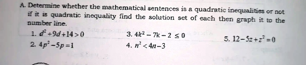 A. Determine whether the mathematical sentences is a quadratic ...