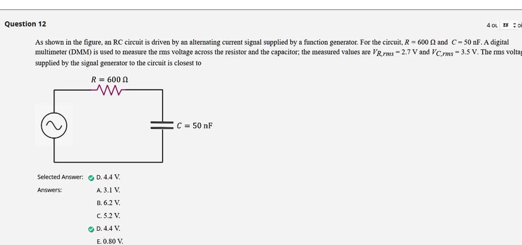 SOLVED: As shown in the figure, an RC circuit is driven by an alternating current signal ...