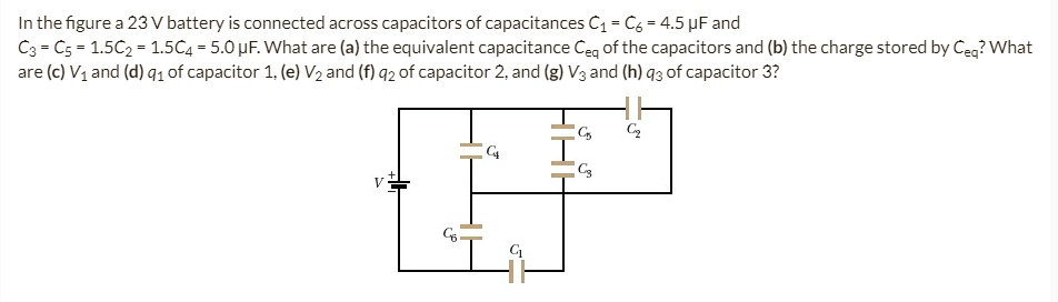 SOLVED: In the figure a 23 V battery is connected across capacitors of ...