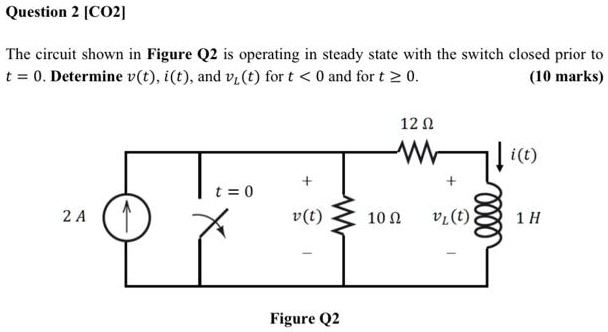 Question 2 [CO2] The circuit shown in Figure Q2 is operating in steady state with the switch ...