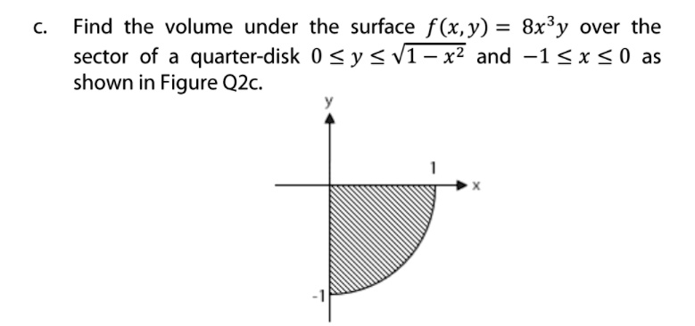 SOLVED: Find the volume under the surface f(x,y) = 8x3y over the sector ...