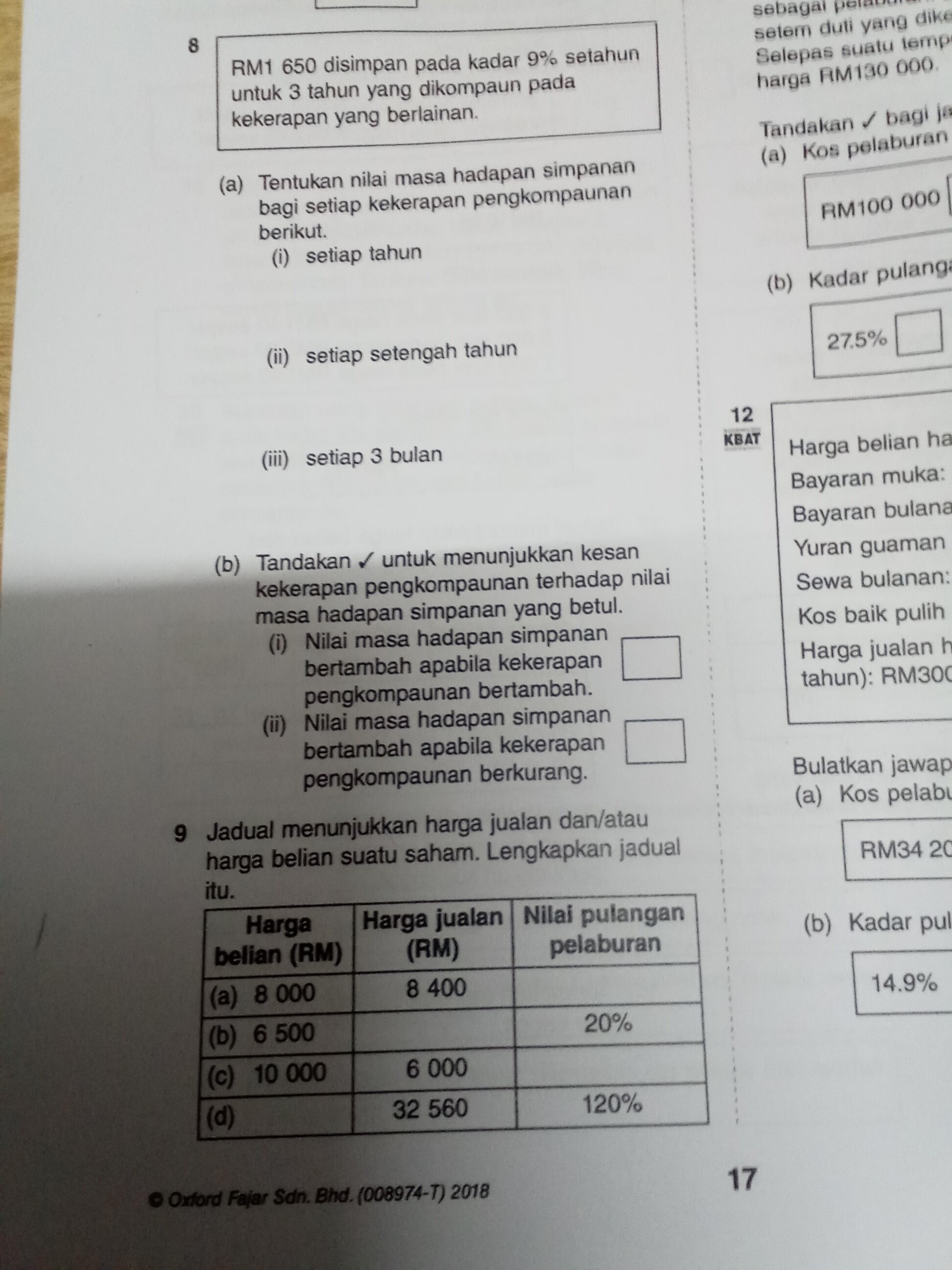 8 RM1 650 disimpan pada kadar 9 % setahun untuk 3 tahun yang dikompaun ...