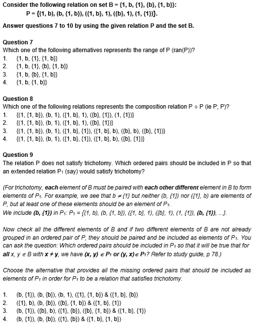 SOLVED: 'Consider the following relation on set B = 1, b, 1, b, 1, b: P ...