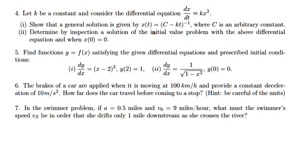 SOLVED: dx Let k be constant and consider the differential equation kr ...