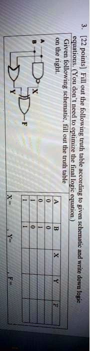On the right, given the following schematic, fill out the truth table ...