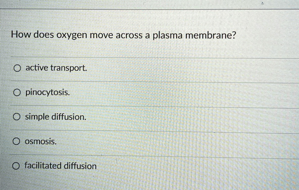 How does oxygen move across a plasma membrane? active transport ...