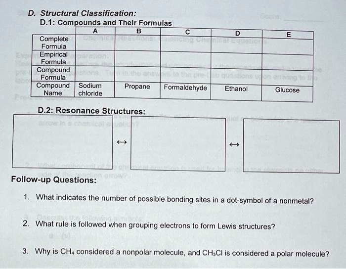 SOLVED: Structural Classification: D.I: Compounds and Their Formulas ...