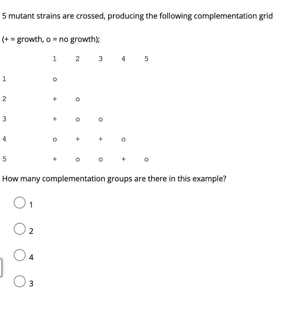 5 Mutant Strains Are Crossed Producing The Following Complementation Grid Growth 0 No Growth 