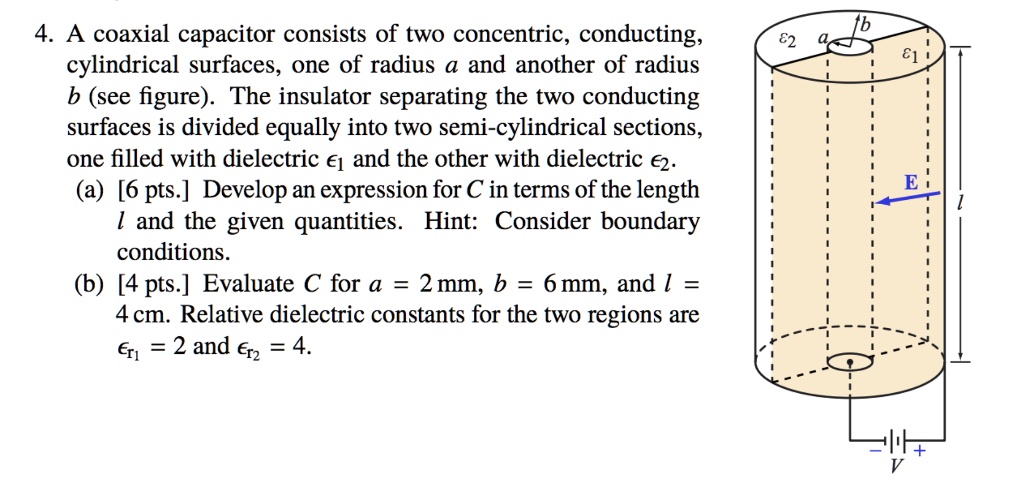 4 a coaxial capacitor consists of two concentric conducting cylindrical ...
