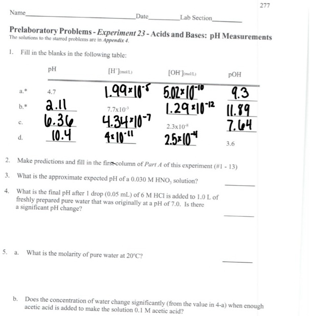 SOLVED: Name Date Lab Section Prelaboratory Problems - The Solutions of the Handed Experiment 23 ...