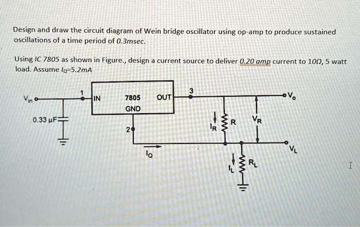 Design and draw the circuit diagram of a Wein bridge oscillator using an Op-amp to produce ...
