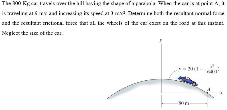 SOLVED: The 800-Kg car travels over the hill having the shape of a ...