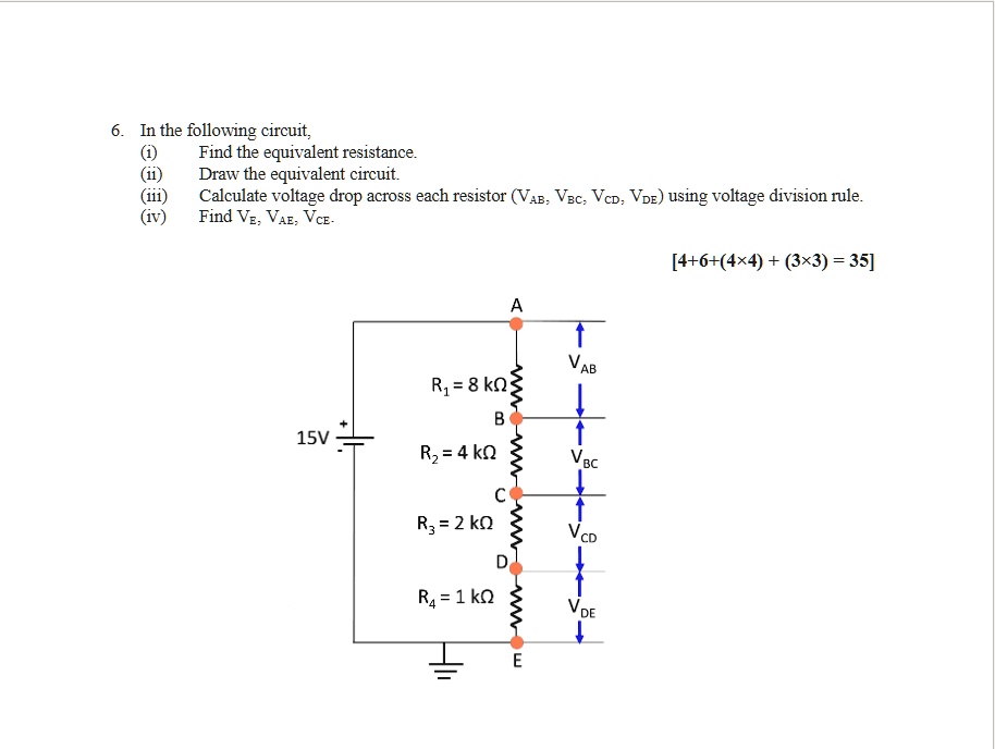 SOLVED: 6. In the following circuit, (i) Find the equivalent resistance (ii) Draw the equivalent ...